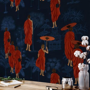 Zen Monk Wallpaper - Spiritual Asian Wall Mural With Saffron Robes ...