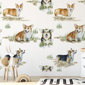 Cute Corgi Dog Wallpaper, Watercolor Corgis Nursery Decor - Etsy