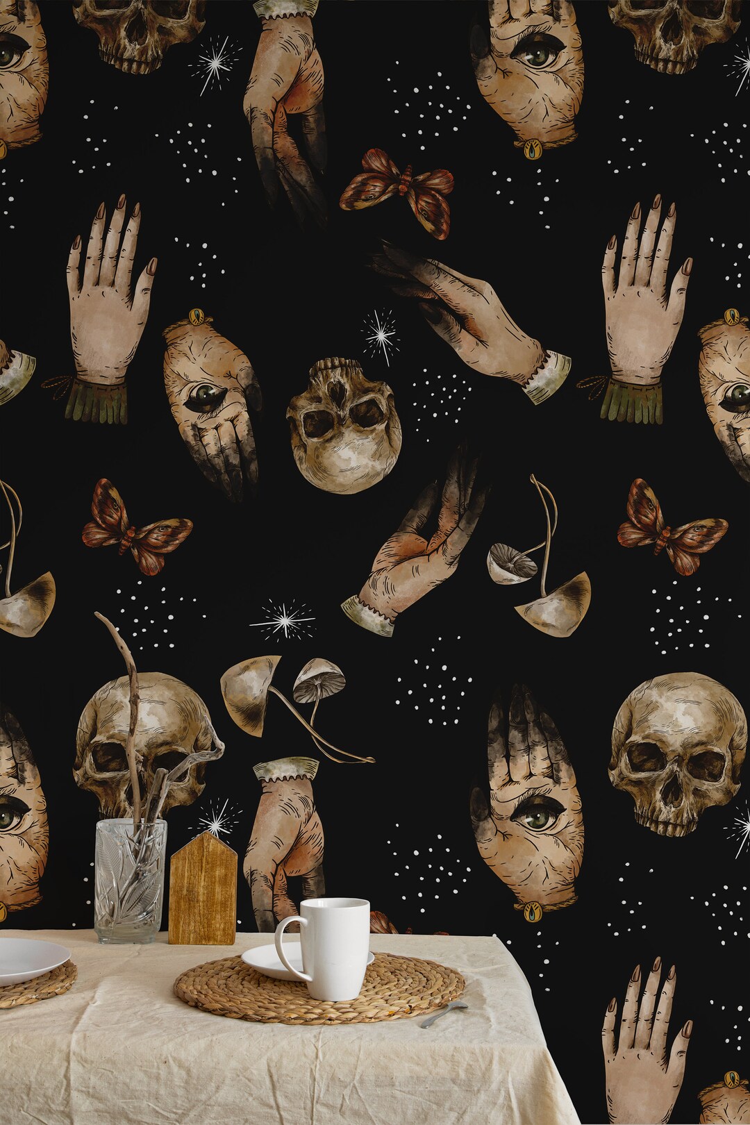Gothic Wallpaper With Skull and Hands, Dark Victorian Macabre Art - Etsy