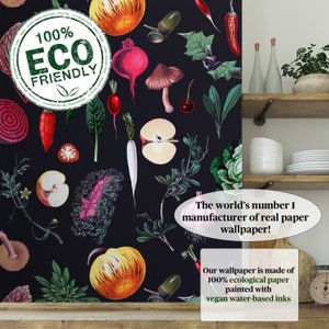 Food Ingredients Restaurant Wallpaper, Retro Kitchen Veggie Wall Decor ...