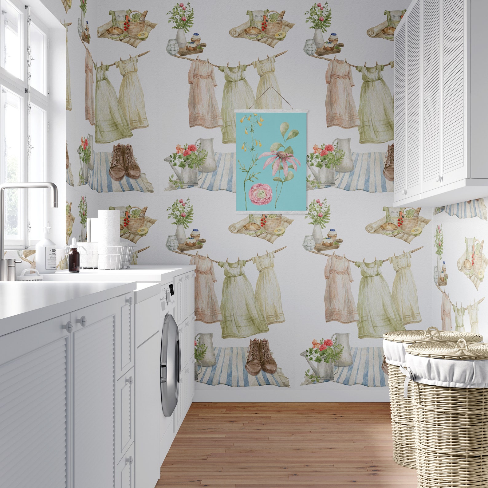 Girls Dress Laundry Wallpaper Watercolor Wall Art Ideas - Etsy