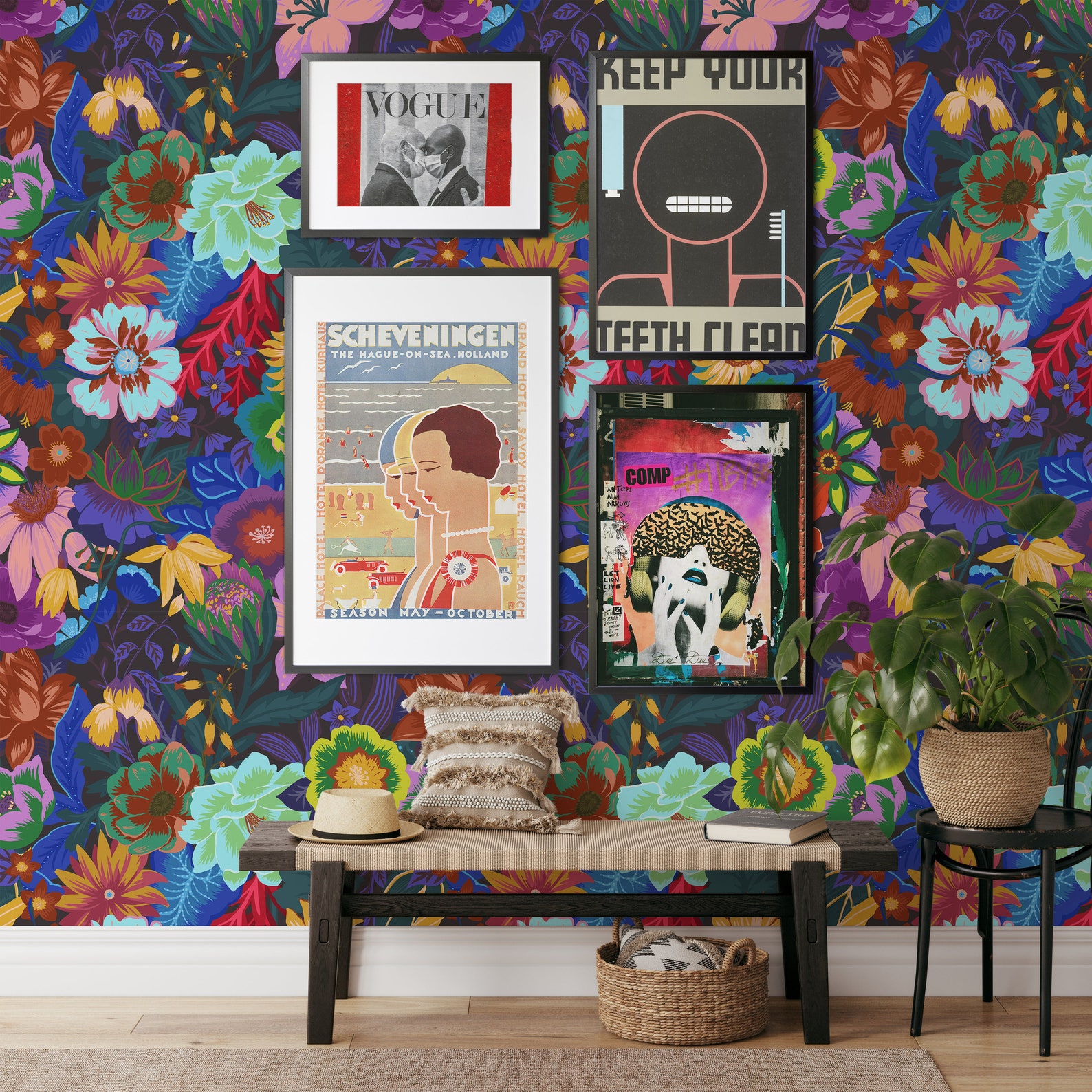 Dark Scandinavian Funky Floral Wallpaper Colorful Floral | Etsy