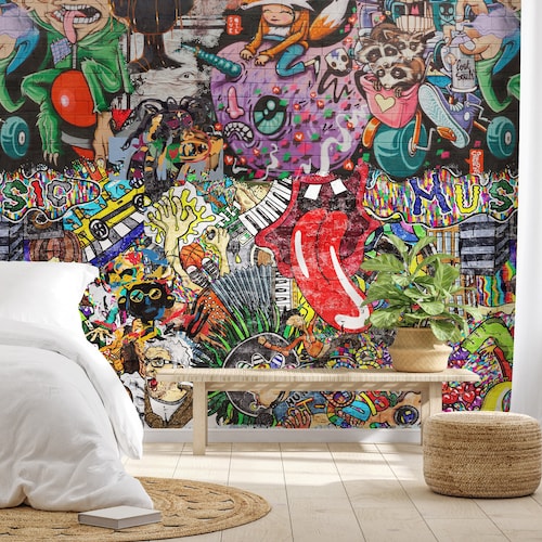 Graffiti City Wallpaper Street Art Abstract Graffiti Mural - Etsy