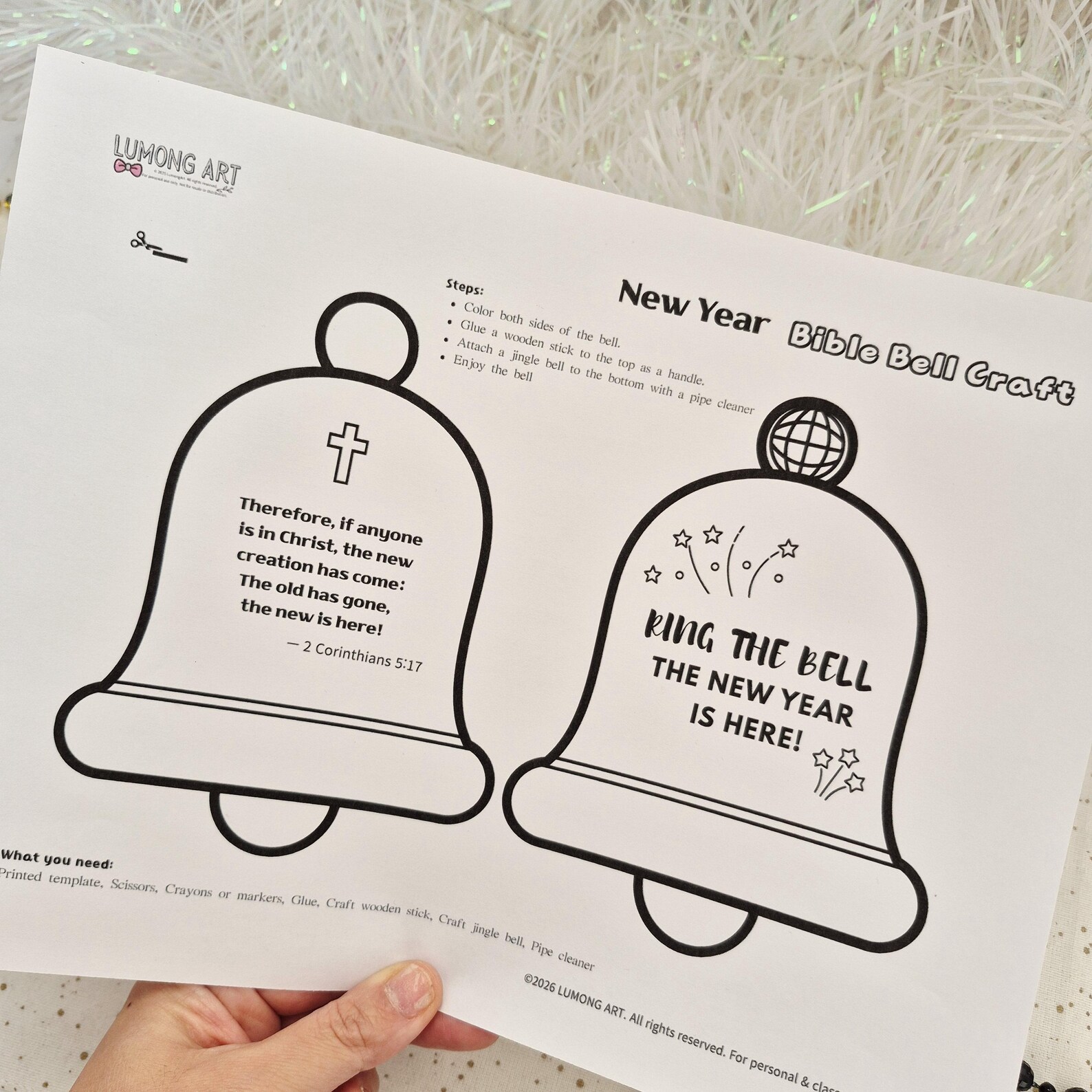 Printable New Year's Bible Bell Craft for Kids, Sunday School Bible ...
