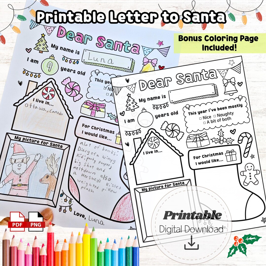 Printable Letter to Santa Coloring Page, Kids Christmas Wish List ...