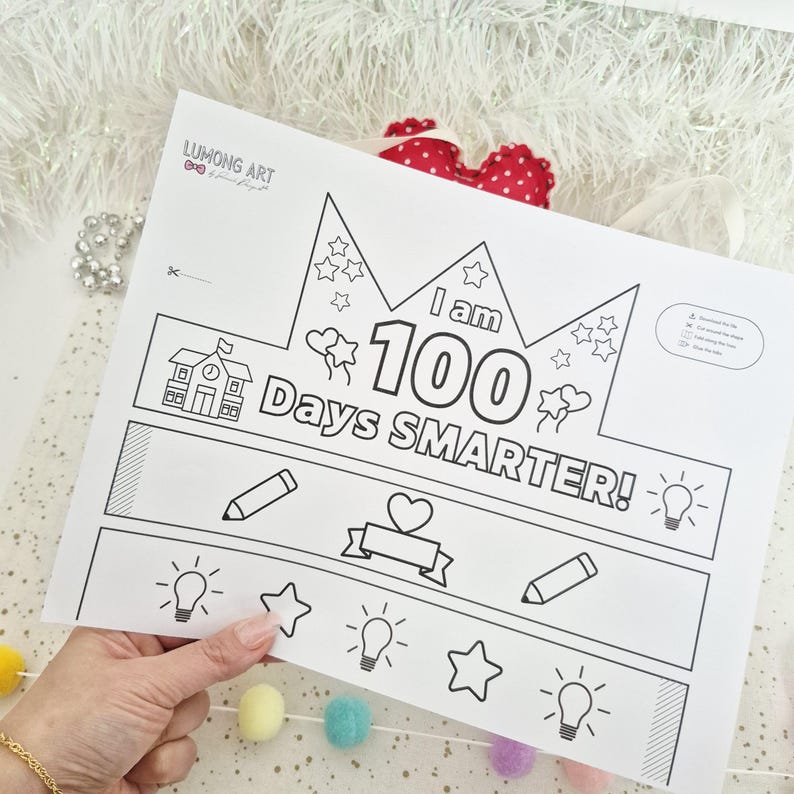100th Day of School Crown Craft Coloring Hat, 100 Days of School ...