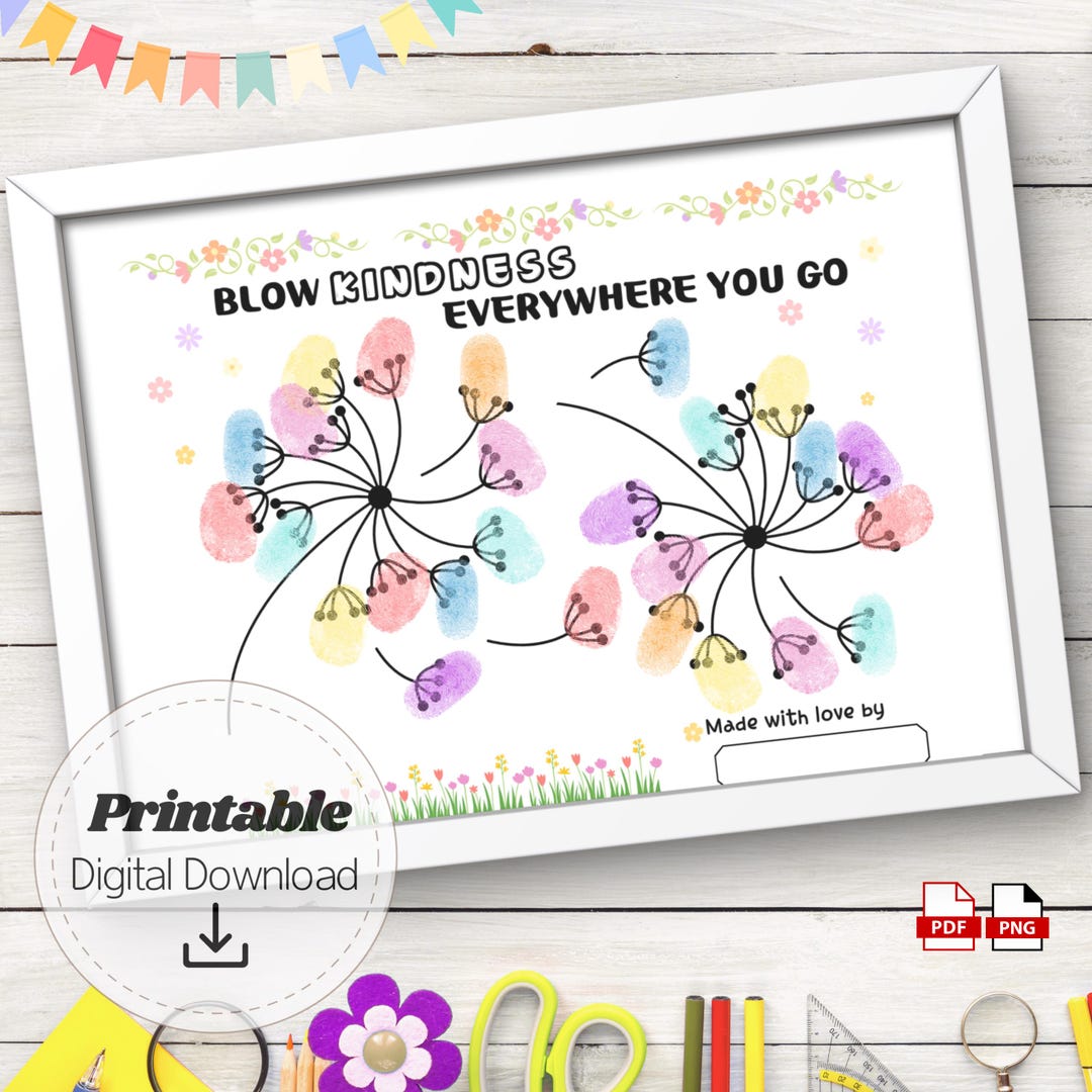 Kindness Fingerprint Art, Blow Kindness Everywhere You Go Dandelion ...