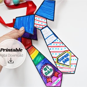 Father’s Day Tie Card Printable DIY Color & Cut Craft for Kids Wearable ...