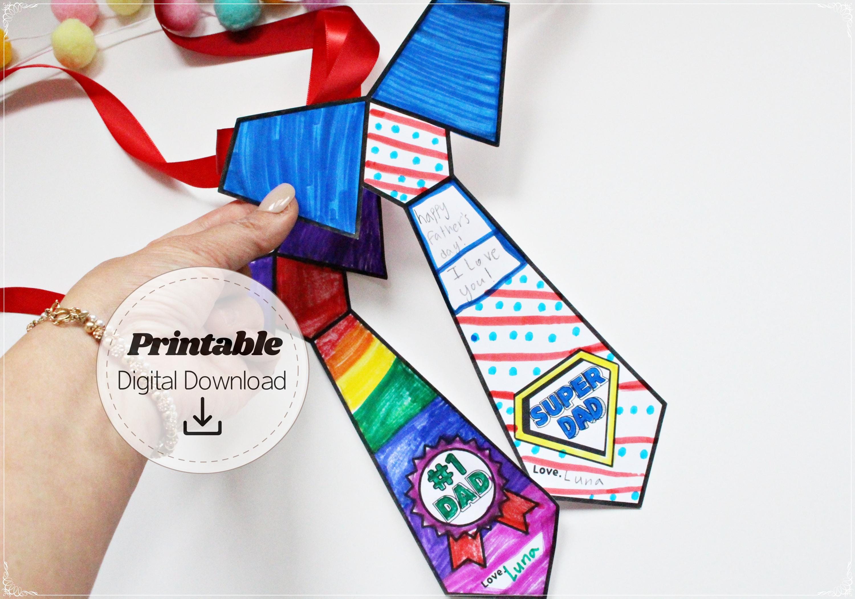 Father’s Day Tie Card Printable DIY Color & Cut Craft for Kids Wearable ...