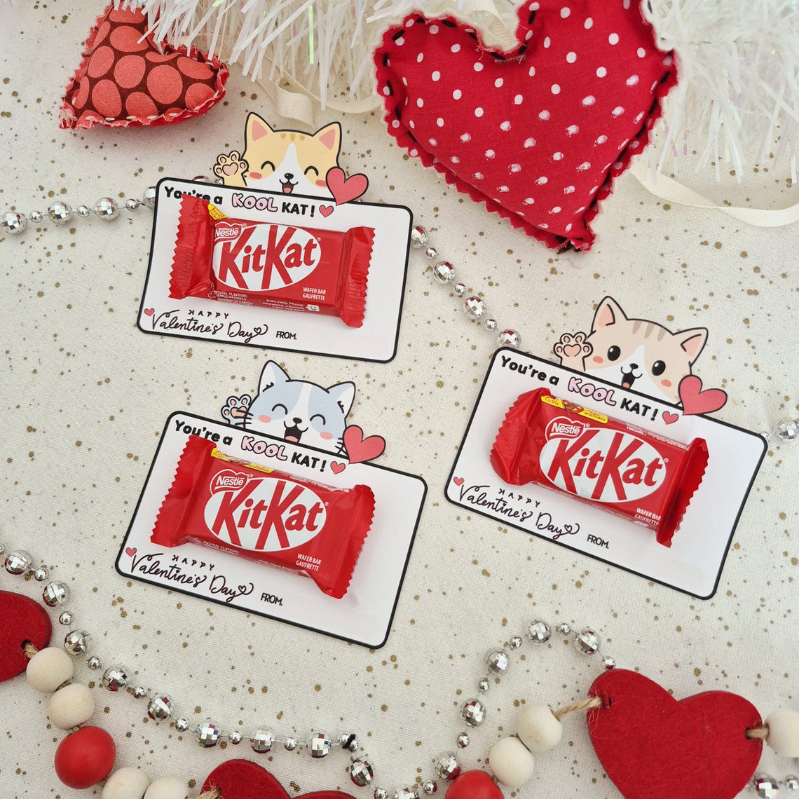 Printable Kool Kat Valentine Card – Cat-themed Classroom Treat Tag for ...