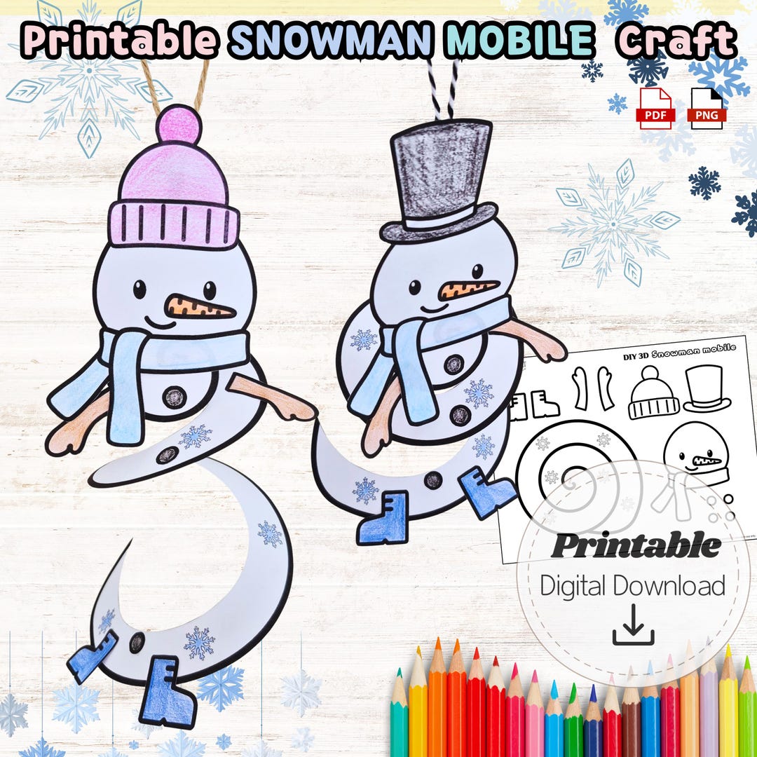Snowman Craft Printable | Spiral Snowman Mobile Cut & Paste Winter ...