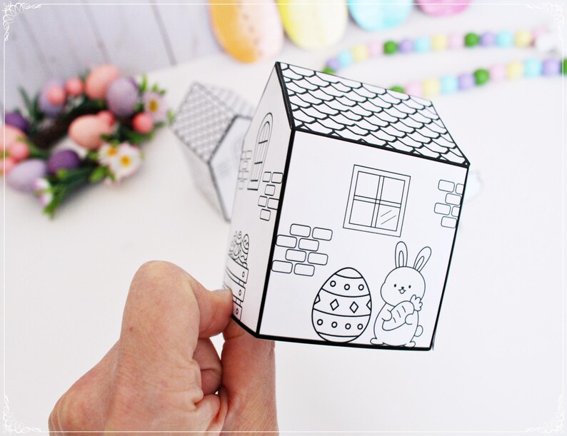 Easter Bunny House Template Printable 3D Paper Craft DIY Easter ...