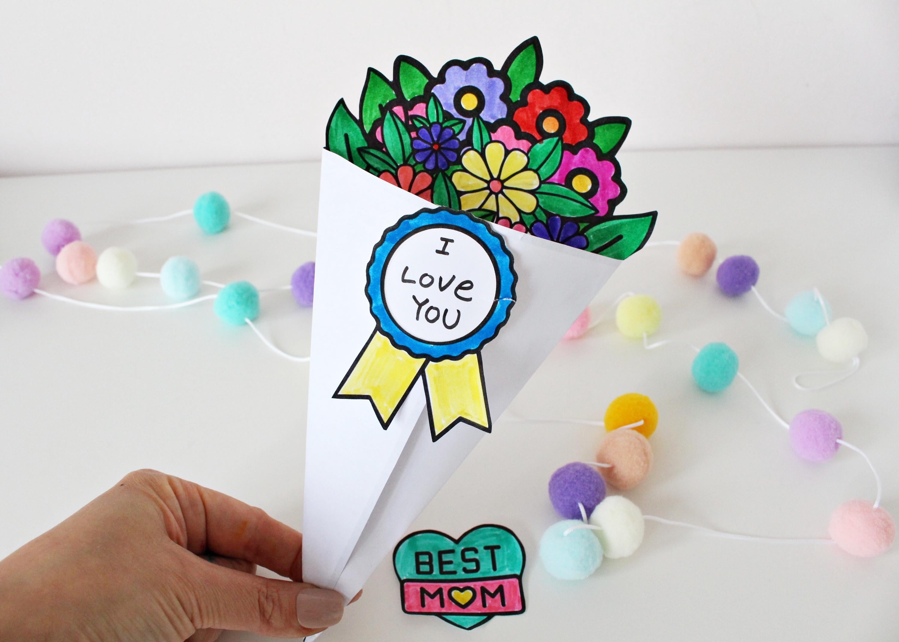 Mother's Day Flower Bouquet Craft BEST MOM Printable Color & Cut ...