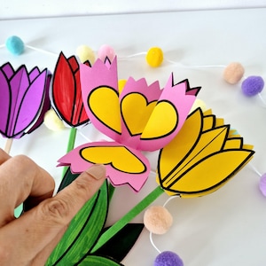 3D Tulip Card Craft Printable Spring Flower Template Mother's Day Card ...