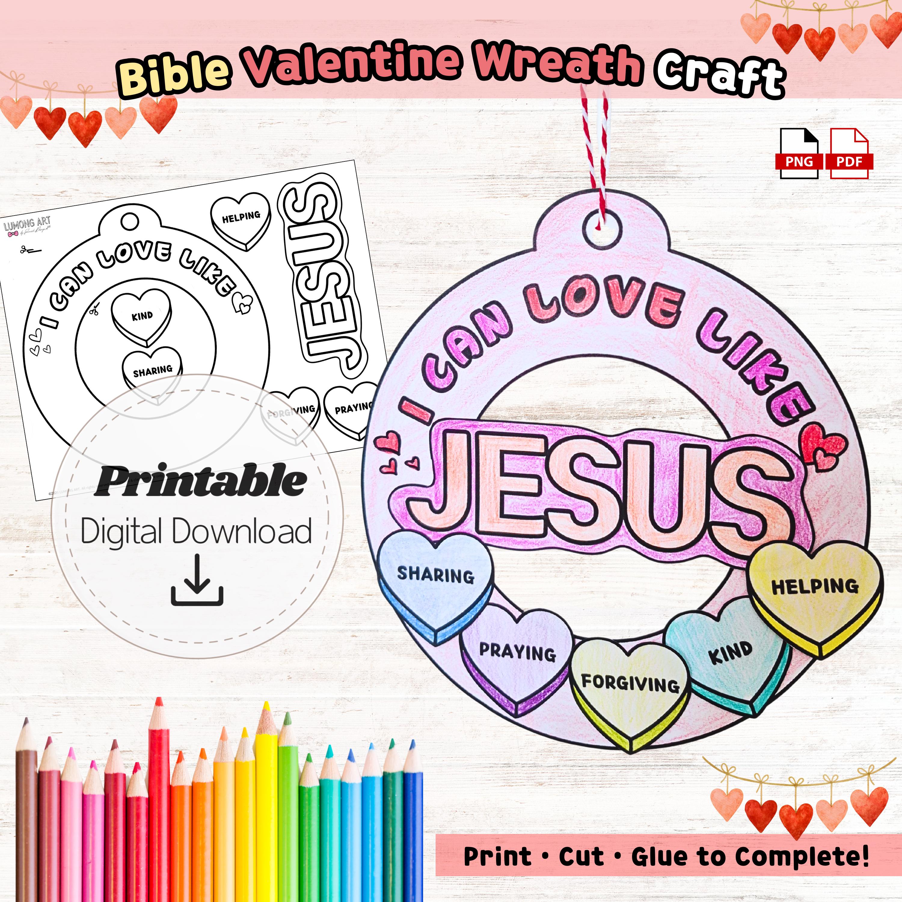 Love Like Jesus Valentine Wreath Craft for Kids, Sunday School Bible ...