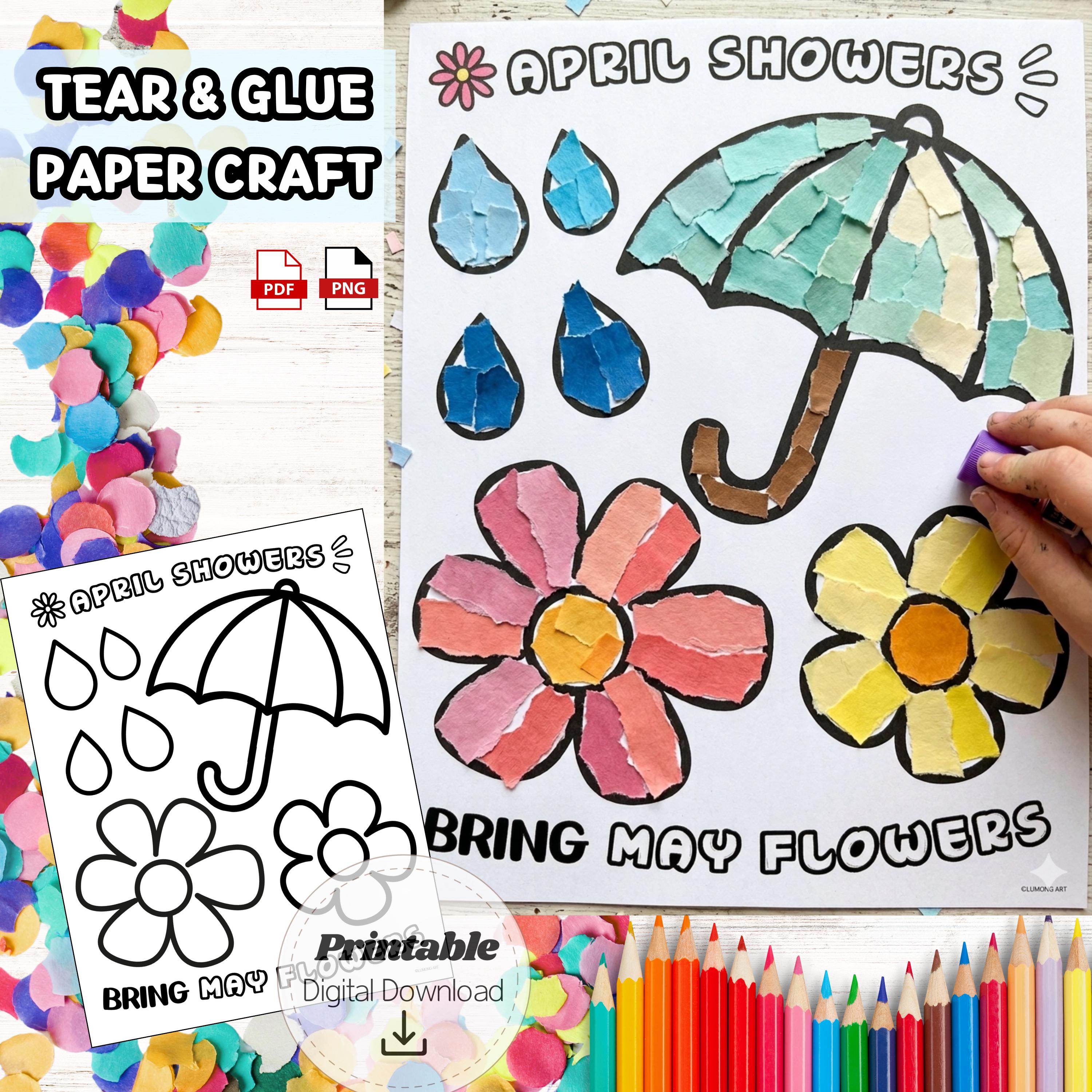 Spring Torn Paper Craft, April Showers Bring May Flowers Handprint Art ...