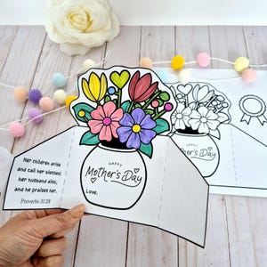 Mother's Day Bible Verse Card Printable Coloring Sunday School Foldable ...
