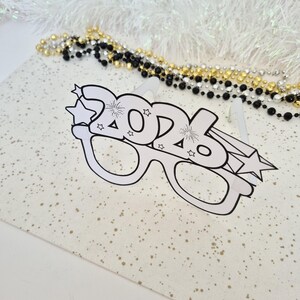 Happy New Year 2026 Paper Glasses Craft Printable, New Year Coloring ...