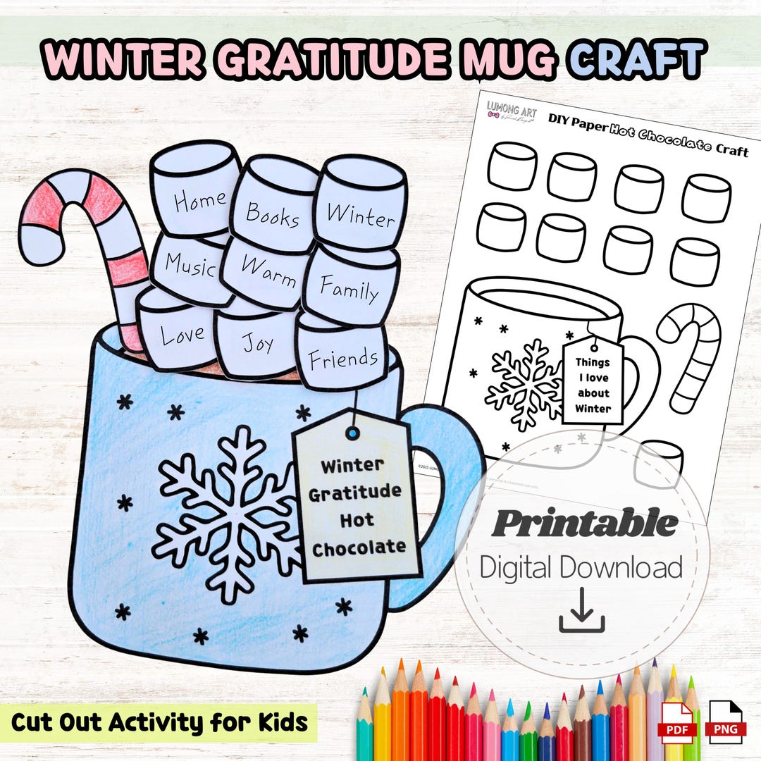 Winter Gratitude Craft for Kids | Printable Hot Chocolate Activity ...