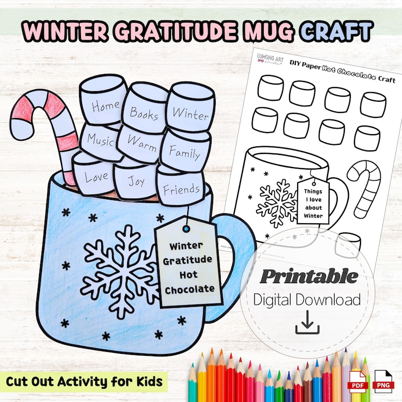 Winter Gratitude Craft for Kids | Printable Hot Chocolate Activity ...