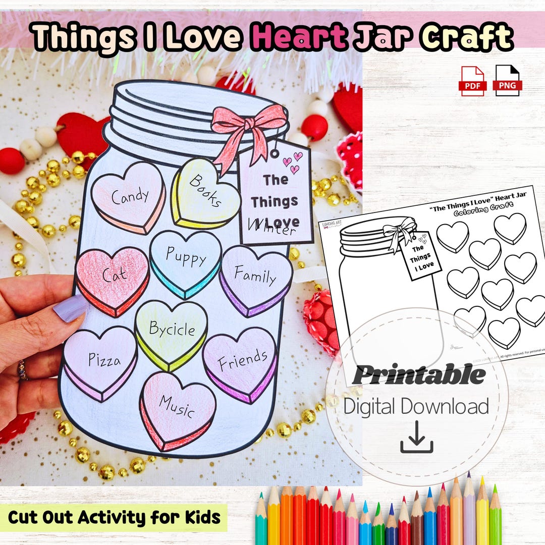 Things I Love Valentine Jar Craft for Kids | Cut and Paste Classroom ...