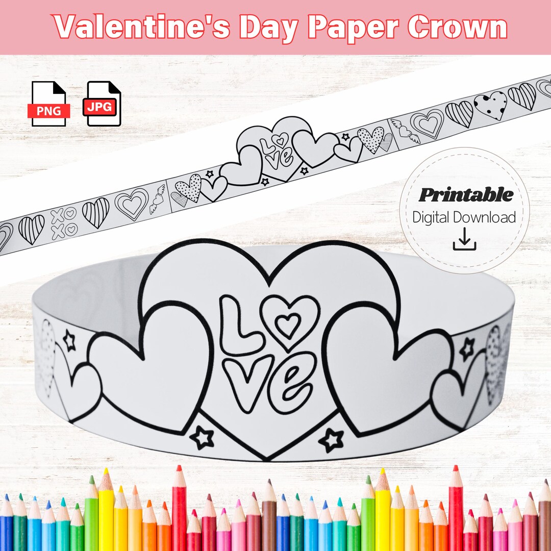 Valentine's Day Crown Printable Valentines Kids Craft Activity, Love ...