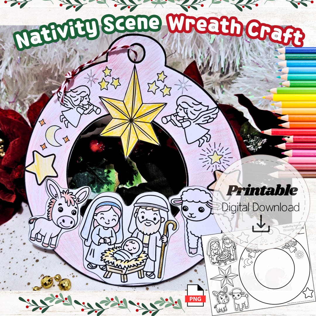 Nativity Wreath Craft Printable | Christmas Activity for Kids, Sunday ...