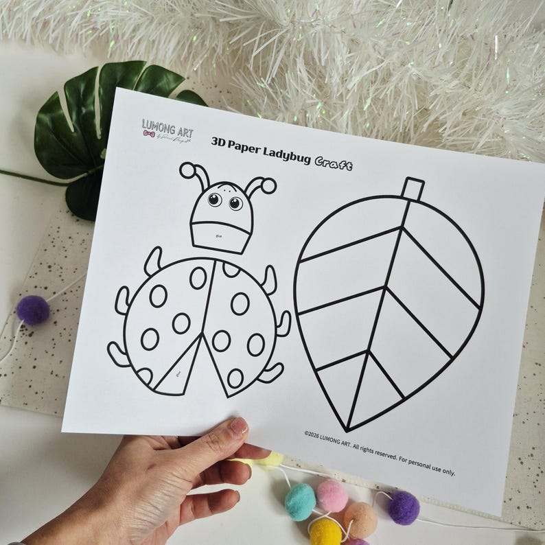 3D Ladybug Paper Craft for Kids, Printable Spring Insect Activity, Cut ...