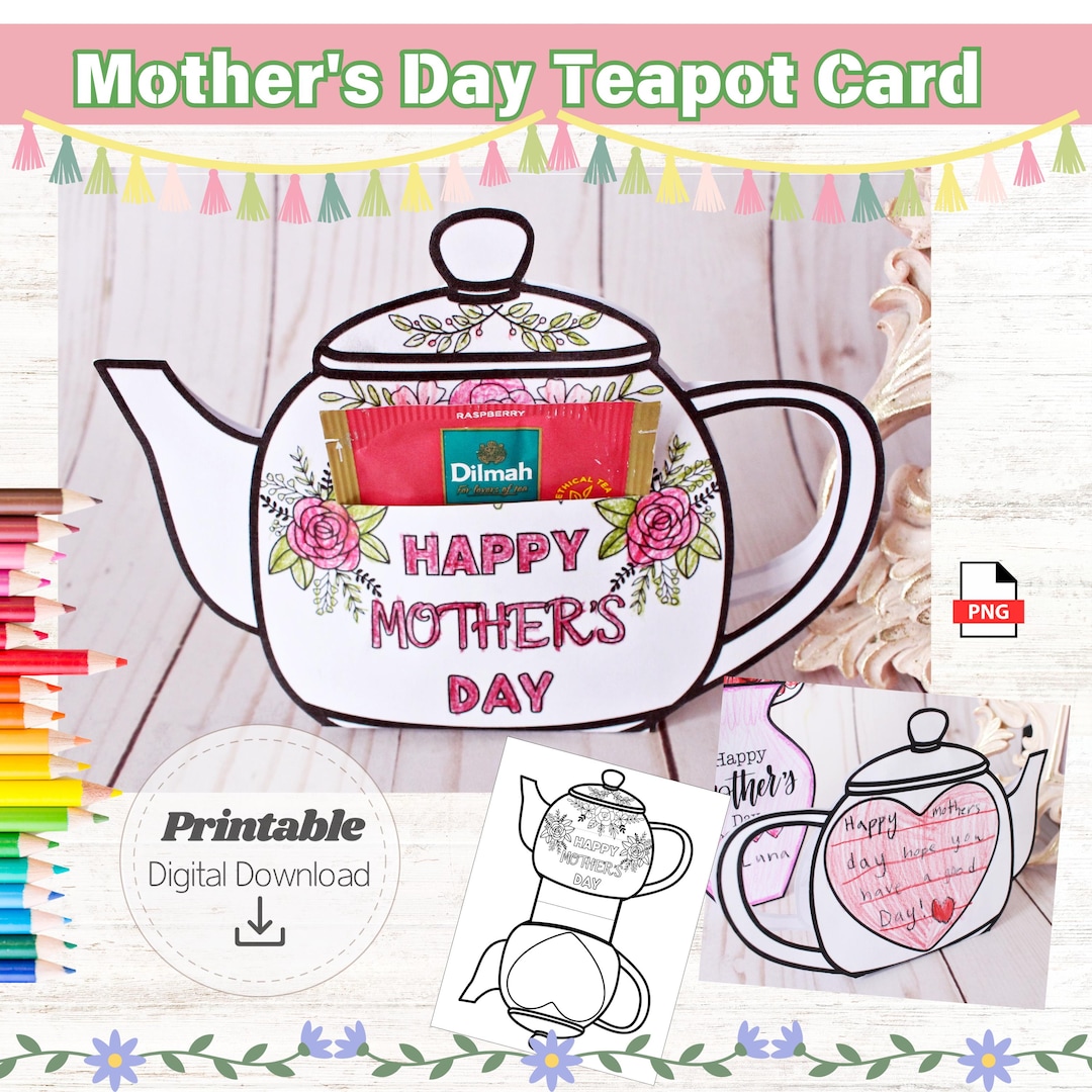 Mother's Day 3D Teapot Card Printable Tea Bag Holder Gift Kids Craft ...