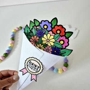Printable Teacher Flower Bouquet Craft Best Teacher Ever DIY Gift Thank ...