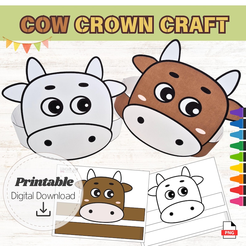 Cow Paper Crown Craft Printable Cow Day Activity Coloring Animal Crown ...