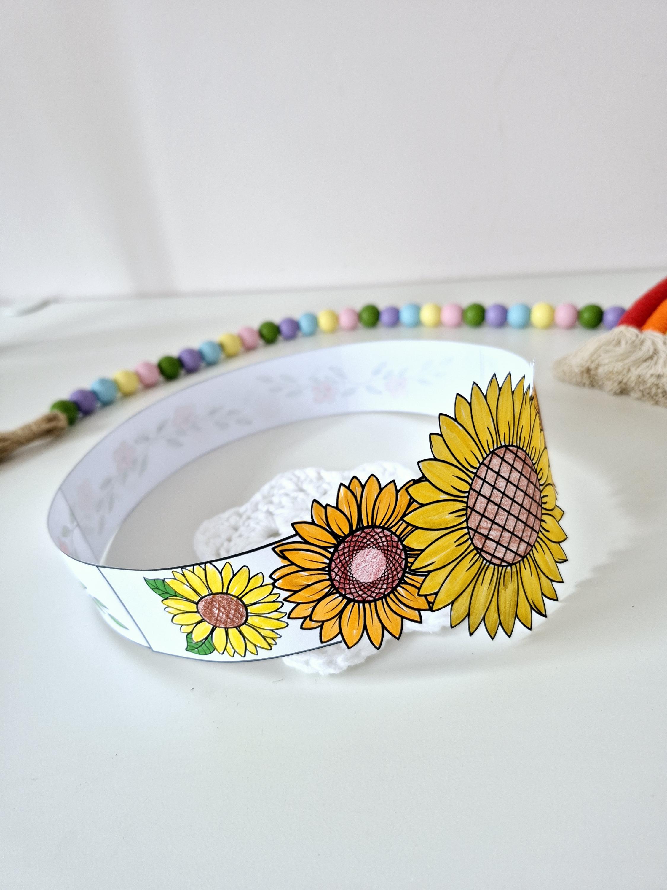 Sunflower Craft Printable Flower Crown Coloring Template DIY Paper ...