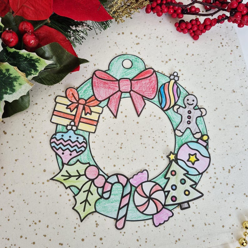 Printable DIY Christmas Wreath Craft for Kids | Holiday Coloring & Cut ...