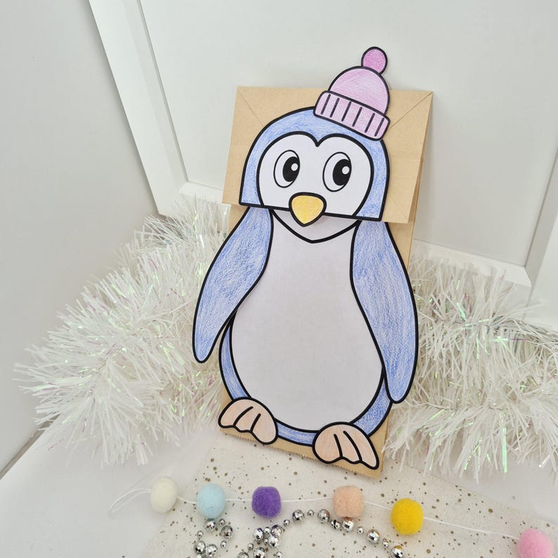 Penguin Paper Bag Craft – Printable Color & Cut Winter Activity for ...