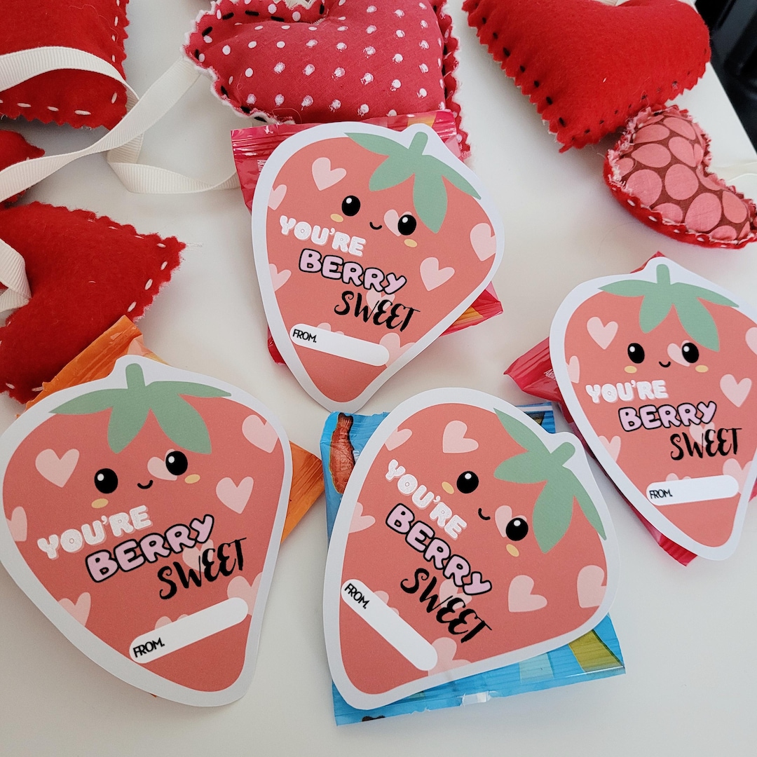 Strawberry Valentine's Day Cards You're Berry Sweet Printable Treat ...