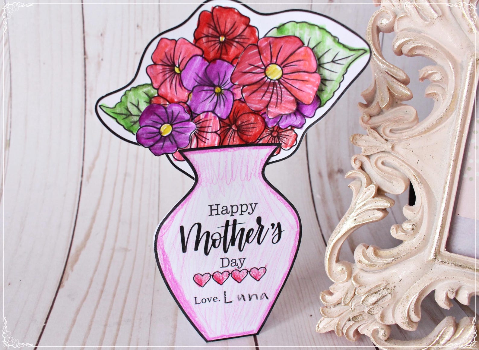 Mother's Day 3D Flower Vase Card Printable Color & Craft Kids Activity ...