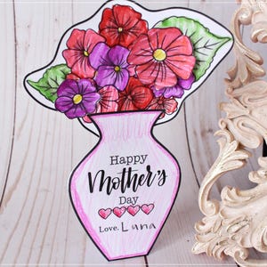 Mother's Day 3D Flower Vase Card Printable Color & Craft Kids Activity ...