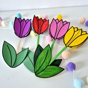 3D Tulip Card Craft Printable Spring Flower Template Mother's Day Card ...
