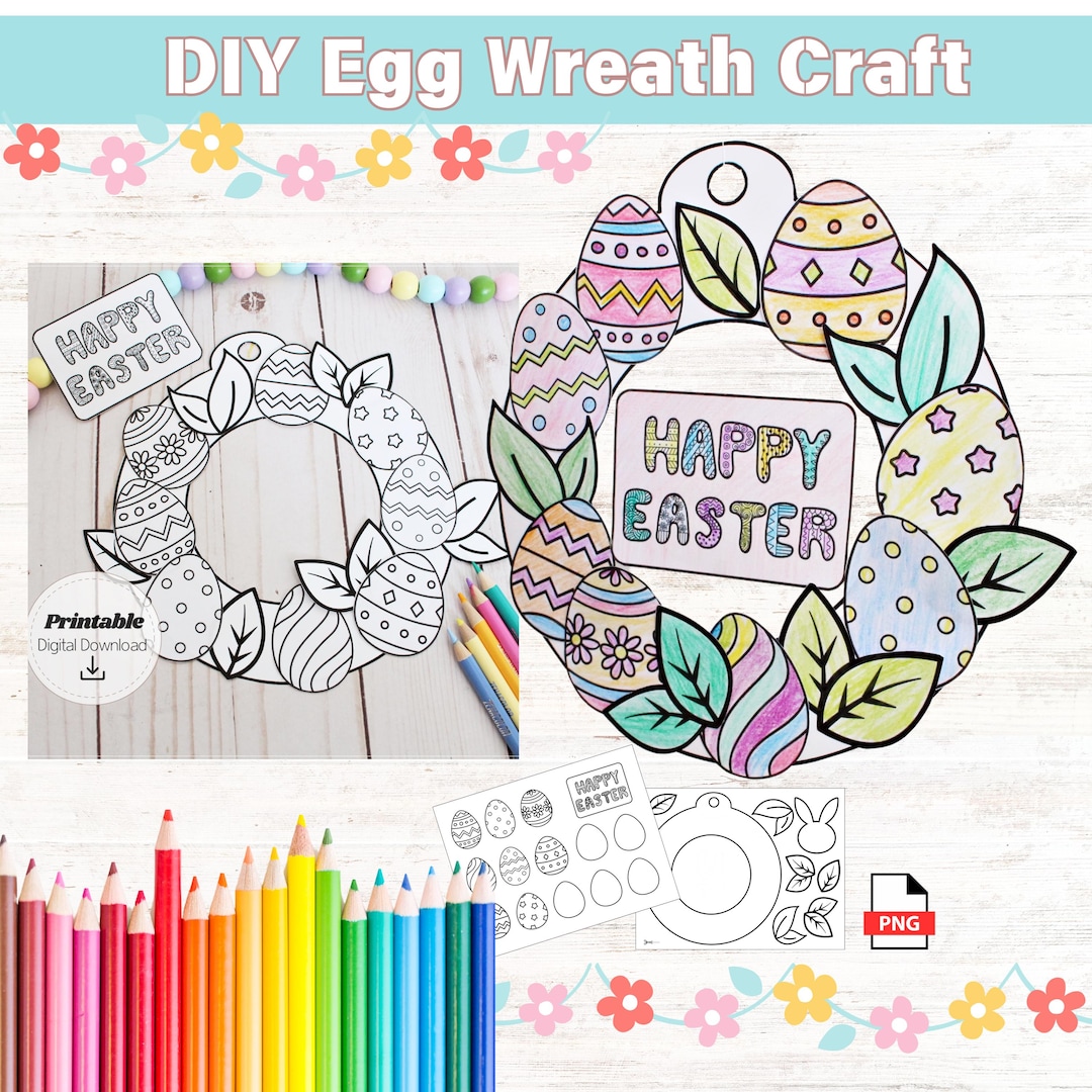 Easter Egg Crafts Printable Activity, Easter Wreath Coloring Egg ...