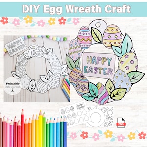 Easter Egg Crafts Printable Activity, Easter Wreath Coloring Egg ...