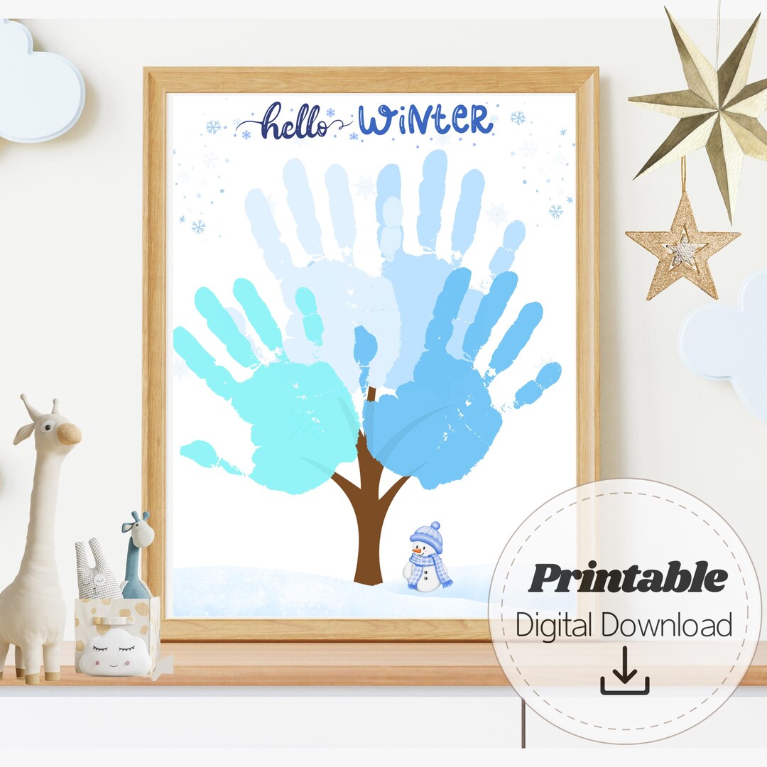 Winter Handprint Tree Printable – Kids Handprint Art Template, Hello ...
