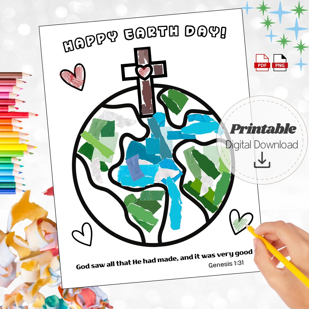 Creation Torn Paper Craft Printable, Genesis 1:31 Bible Story Activity ...