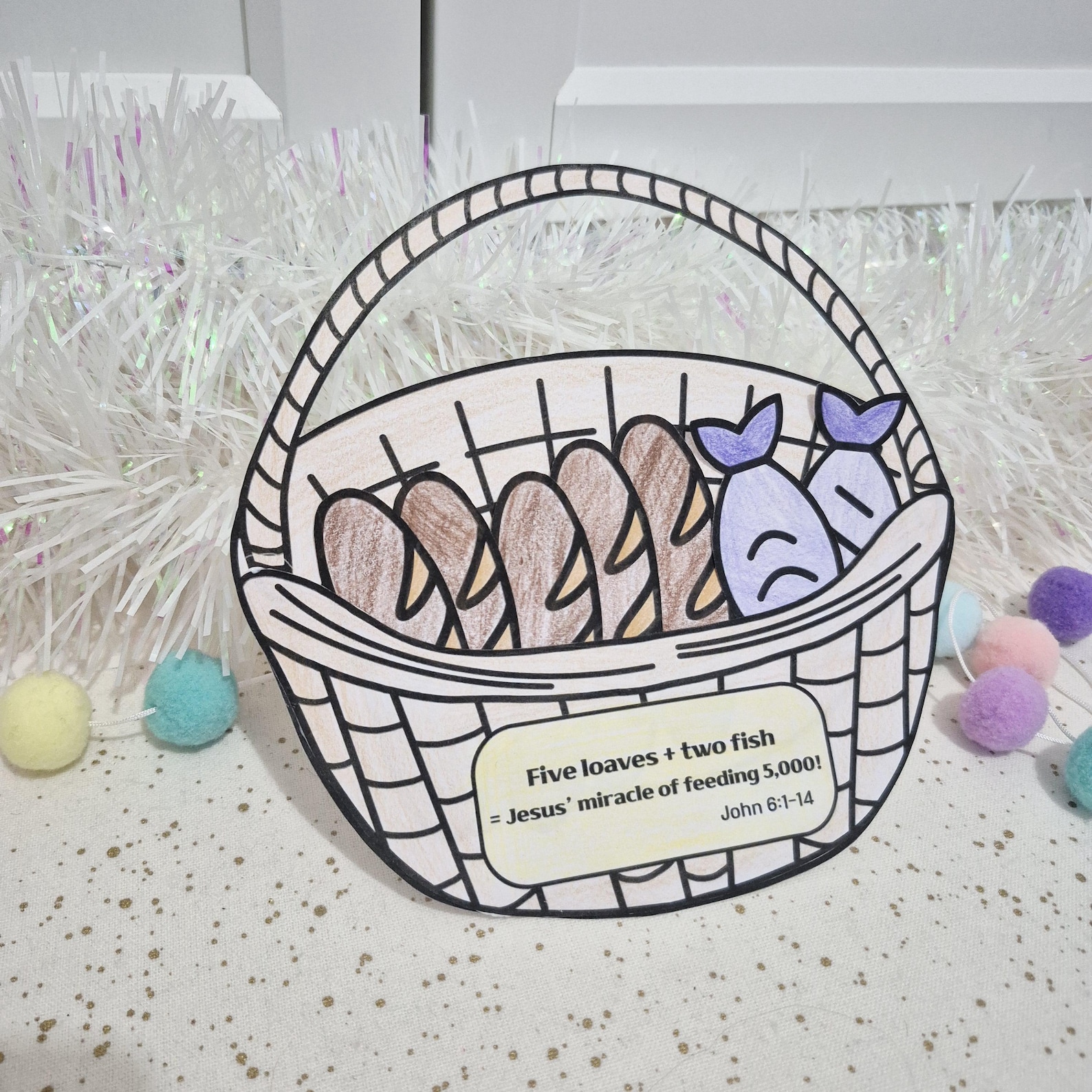 Loaves and Fishes Bible Story Craft | Jesus Feeds 5000 Printable Basket ...