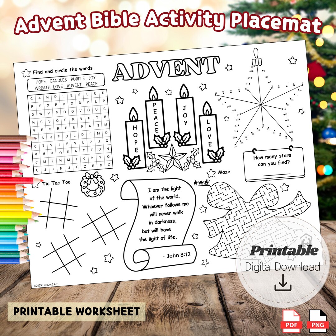 Advent Bible Activity Placemat Printable for Kids | Christian Christmas ...