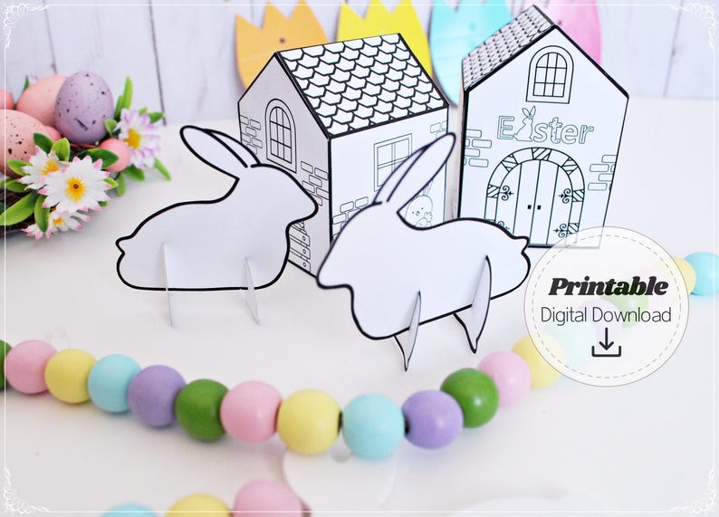 Easter Bunny House Template Printable 3D Paper Craft DIY Easter ...