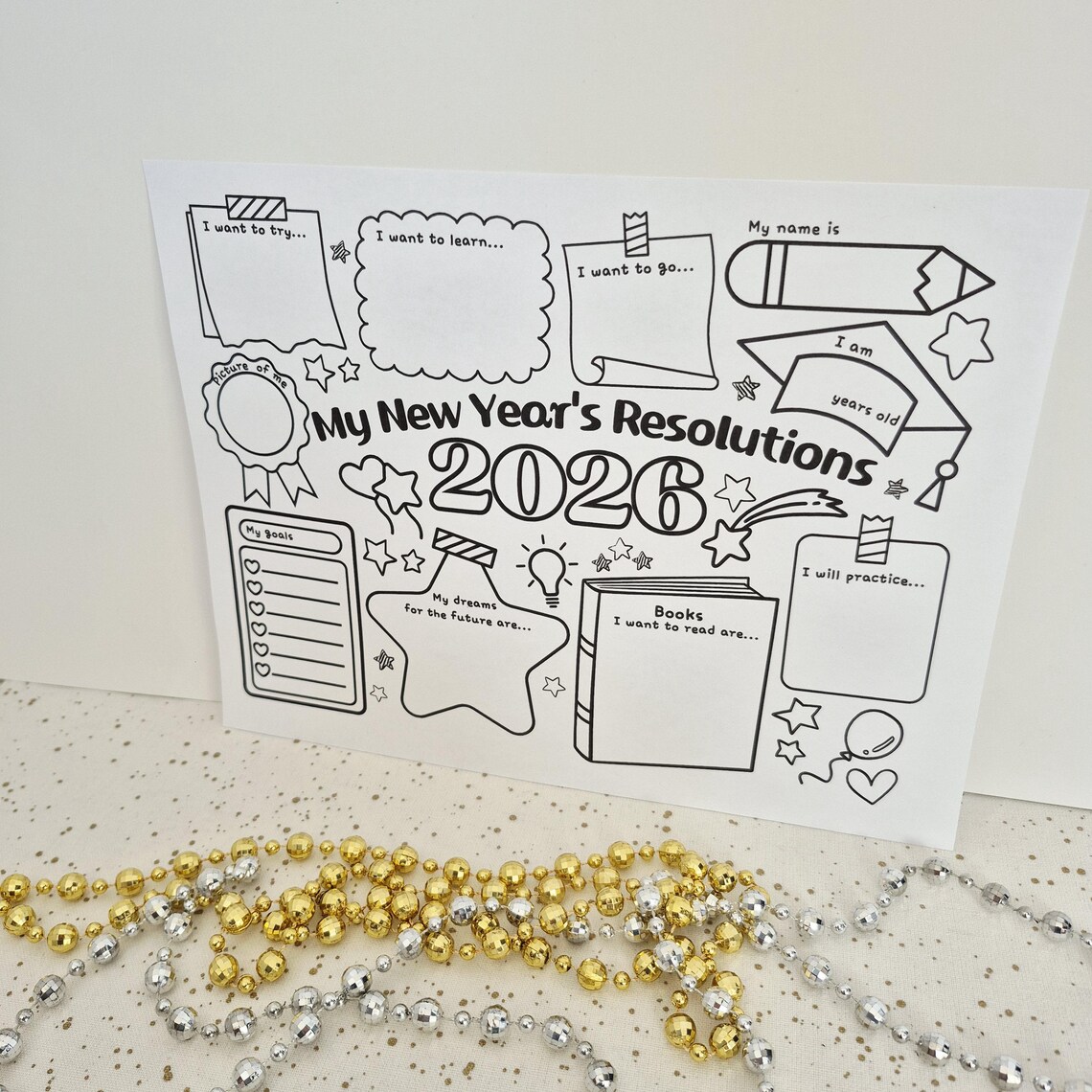 2026 Kids New Year Resolution Worksheet Printable Fun and Educational ...