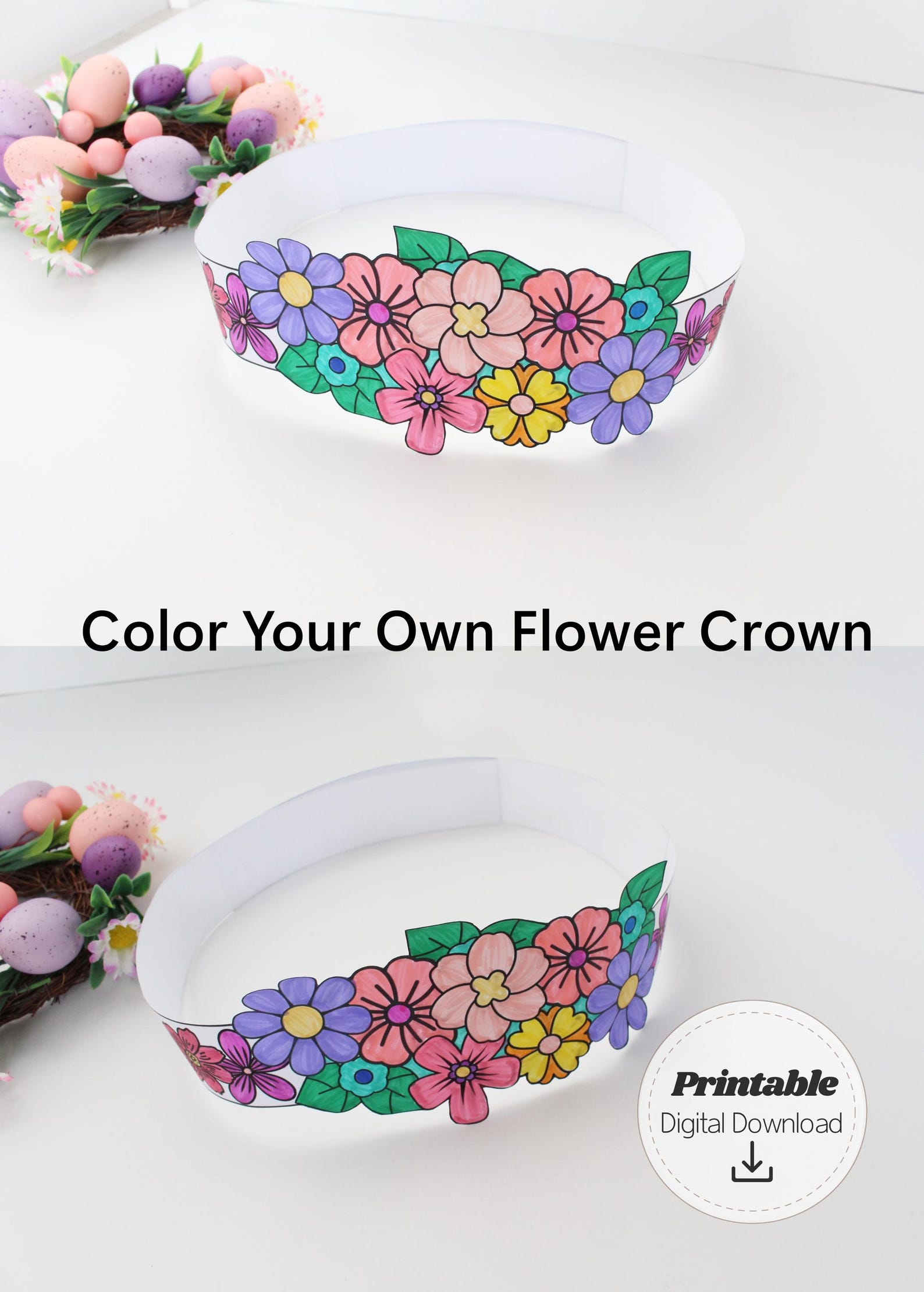 Printable Flower Crown Template Kids Spring Craft Activity DIY Paper ...