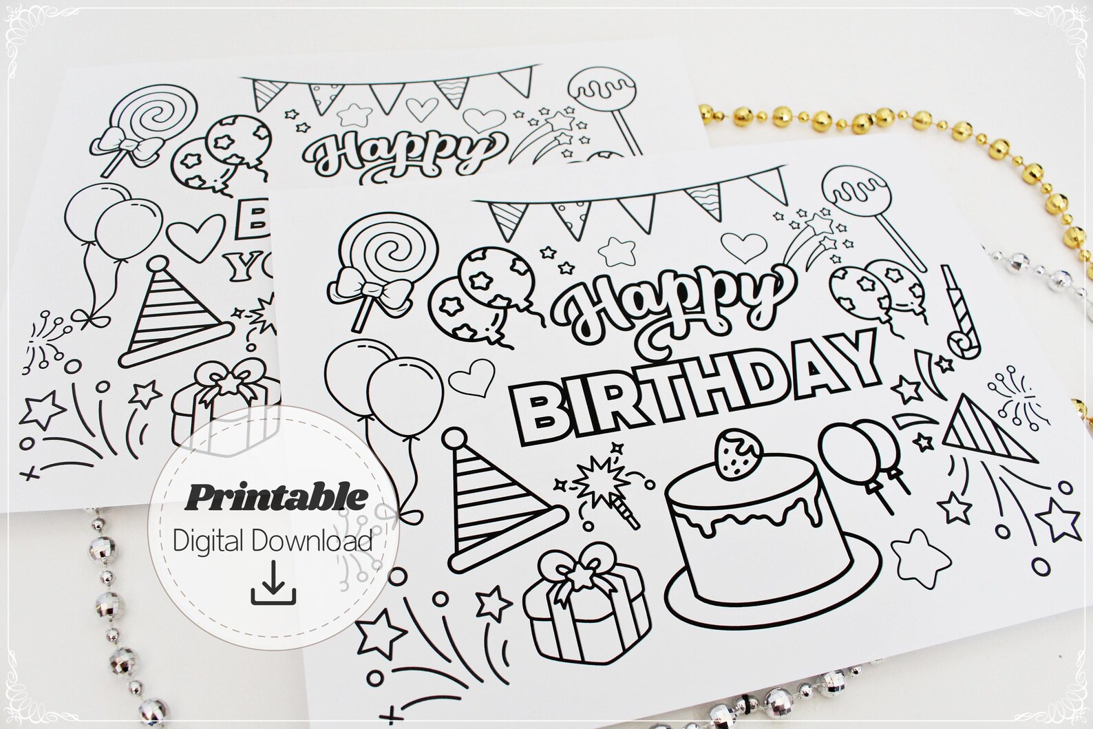 Birthday Coloring Pages Printable, Kids Party Coloring Sheets ...