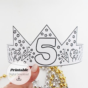 5th Birthday Crown Printable, 5 Year Old Birthday DIY Coloring Birthday ...