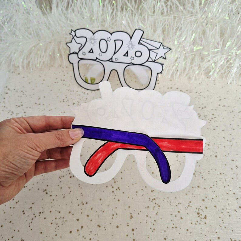 Happy New Year 2026 Paper Glasses Craft Printable, New Year Coloring ...